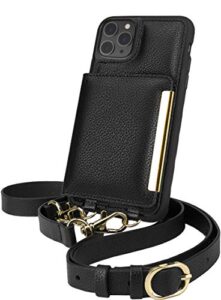 smartish iphone 11 pro max crossbody case for women – dancing queen [purse/clutch with detachable strap & card holder] – stiletto black-gold