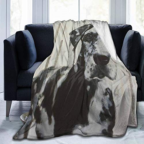 Large Black and White Harlequin Great Dane Fleece Blanket Throw Lightweight Blanket Super Soft Cozy Bed Warm Blanket for Living Room/Bedroom All Season