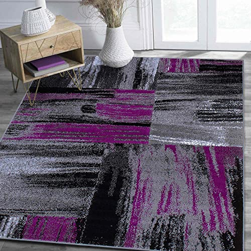 Handcraft Rugs-Purple/Gray/Silver/Black/Abstract Contemporary Modern Brush Design Mixed Colors Area Rug