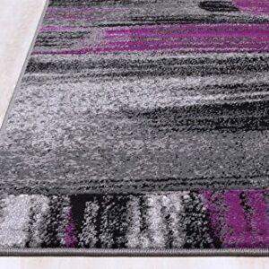 Handcraft Rugs-Purple/Gray/Silver/Black/Abstract Contemporary Modern Brush Design Mixed Colors Area Rug