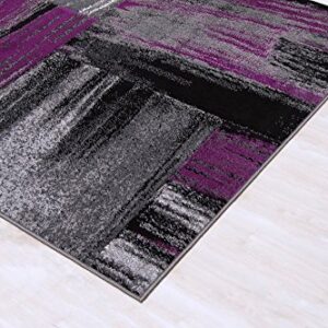 Handcraft Rugs-Purple/Gray/Silver/Black/Abstract Contemporary Modern Brush Design Mixed Colors Area Rug