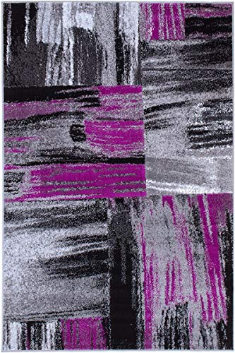 Handcraft Rugs-Purple/Gray/Silver/Black/Abstract Contemporary Modern Brush Design Mixed Colors Area Rug