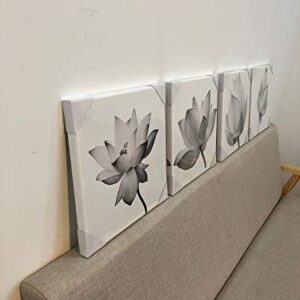 VVOVV Wall Decor - 4 Panels Flowers Artwork Black and White Elegant Floral Canvas Art Print Blooming Lotus Picture Framed Water Lily Wall Art Painting Home Decor for Bedroom