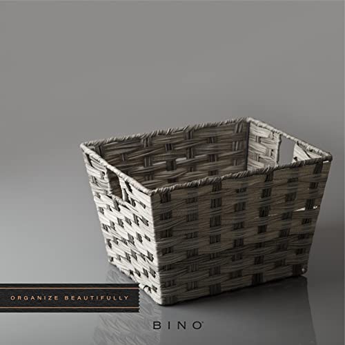 BINO 2 Pack Woven Resin Basket Organizer - Shelf Organizer with Built-in Carry Handles, Medium - Light Grey