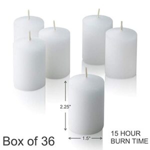 Light In The Dark White Votive Candles - Box of 36 Unscented Bulk Candles - 15 Hour Burn Time - for Weddings, Restaurants, Parties, Spa and Decorations.