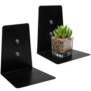 MyGift Modern 7-Inch Rectangular Black Metal Floating Accent Shelf, Set of 2