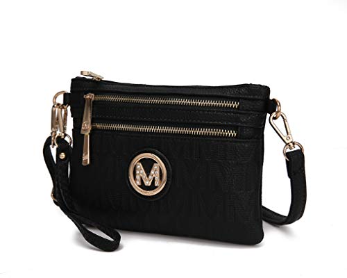 MKF 2 in 1 Crossbody Bags for Women, Wristlet Purse - Ladys Small PU Leather Messenger Handbag - Adjustable Strap Black