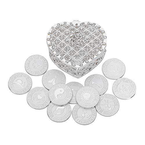 TINGKU Spanish Silver Wedding Unity Coins Set Arras de Boda Wedding Arras Coins Ceremony Souvenirs Accessories with Heart Shaped Box