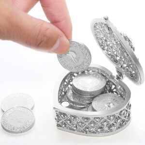 TINGKU Spanish Silver Wedding Unity Coins Set Arras de Boda Wedding Arras Coins Ceremony Souvenirs Accessories with Heart Shaped Box