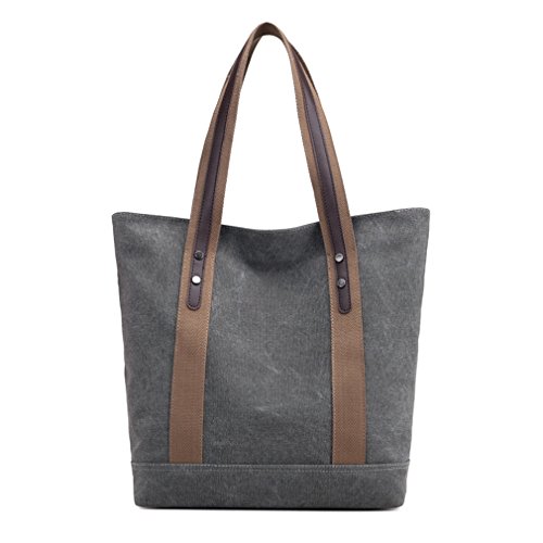 Women's Canvas Shoulder Bags Retro Casual Handbags Work Tote Purses (Grey) One Size