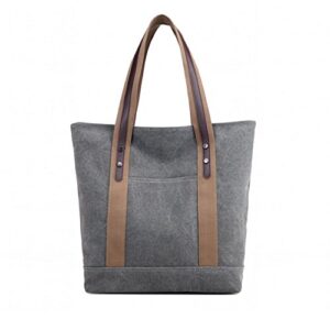 Women's Canvas Shoulder Bags Retro Casual Handbags Work Tote Purses (Grey) One Size