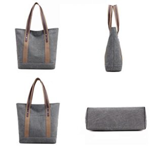 Women's Canvas Shoulder Bags Retro Casual Handbags Work Tote Purses (Grey) One Size