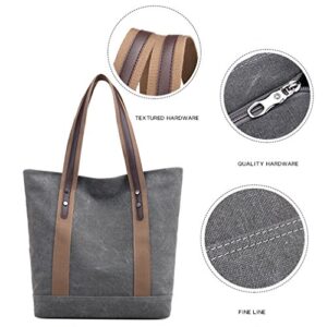 Women's Canvas Shoulder Bags Retro Casual Handbags Work Tote Purses (Grey) One Size