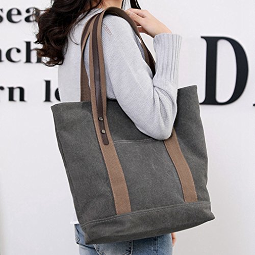 Women's Canvas Shoulder Bags Retro Casual Handbags Work Tote Purses (Grey) One Size