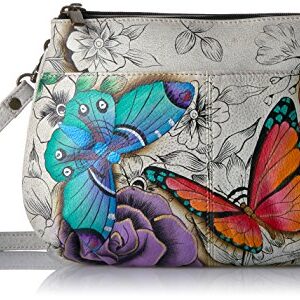 Anna by Anuschka Women's Genuine Leather Small Multi-Compartment Cross Body | Zip-Top Organizer with Outside Pockets | Floral Paradise