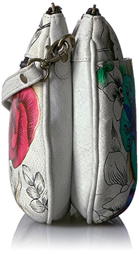 Anna by Anuschka Women's Genuine Leather Small Multi-Compartment Cross Body | Zip-Top Organizer with Outside Pockets | Floral Paradise