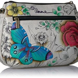 Anna by Anuschka Women's Genuine Leather Small Multi-Compartment Cross Body | Zip-Top Organizer with Outside Pockets | Floral Paradise