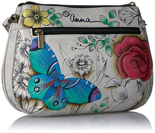 Anna by Anuschka Women's Genuine Leather Small Multi-Compartment Cross Body | Zip-Top Organizer with Outside Pockets | Floral Paradise