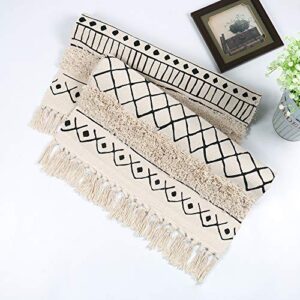 SHACOS Tufted Cotton Area Rugs Set of 2 Woven Cotton Rug Runner Set with Tassels Washable Boho Farmhouse Throw Rug for Kitchen Bathroom Bedroom Laundry Room (2x3'+2x4'4", Tufted Geometric)