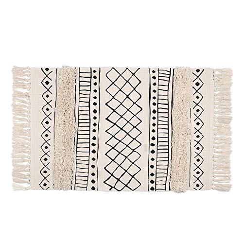 SHACOS Tufted Cotton Area Rugs Set of 2 Woven Cotton Rug Runner Set with Tassels Washable Boho Farmhouse Throw Rug for Kitchen Bathroom Bedroom Laundry Room (2x3'+2x4'4", Tufted Geometric)