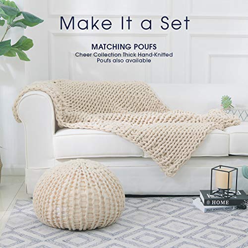 Cheer Collection Chunky Cable Knit Throw Blanket for Couch, Sofa, Bedroom and Living Room - Extra Soft and Cozy Decorative Throws - 50" x 60", Taupe