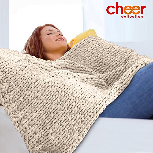 Cheer Collection Chunky Cable Knit Throw Blanket for Couch, Sofa, Bedroom and Living Room - Extra Soft and Cozy Decorative Throws - 50" x 60", Taupe