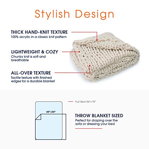 Cheer Collection Chunky Cable Knit Throw Blanket for Couch, Sofa, Bedroom and Living Room - Extra Soft and Cozy Decorative Throws - 50" x 60", Taupe