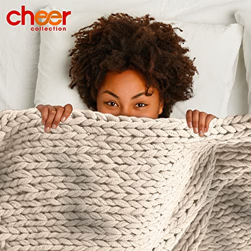 Cheer Collection Chunky Cable Knit Throw Blanket for Couch, Sofa, Bedroom and Living Room - Extra Soft and Cozy Decorative Throws - 50" x 60", Taupe