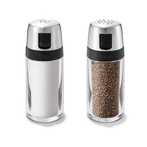 oxo salt and pepper shaker set, clear, stainless steel