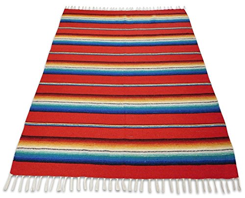 Sanyork #776 Classic Sarape Mexico Falsa Throw Blanket Yoga Beach Heavy Premium Serape(Teal)