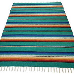 Sanyork #776 Classic Sarape Mexico Falsa Throw Blanket Yoga Beach Heavy Premium Serape(Teal)