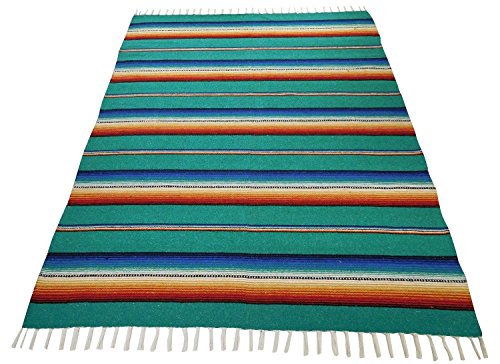 Sanyork #776 Classic Sarape Mexico Falsa Throw Blanket Yoga Beach Heavy Premium Serape(Teal)