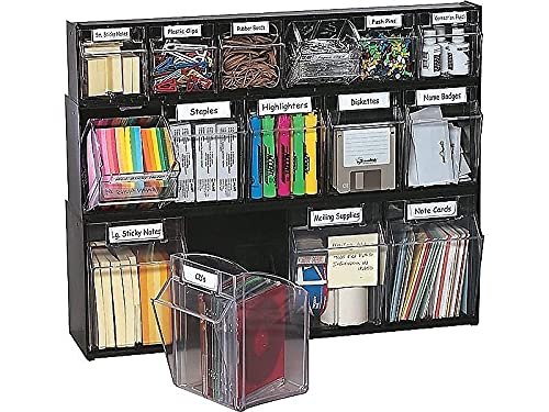 Deflecto 20604Op Tilt Bin Plastic Storage System W/6 Bins, 23 5/8 X 3 5/8 X 4 1/2, Black