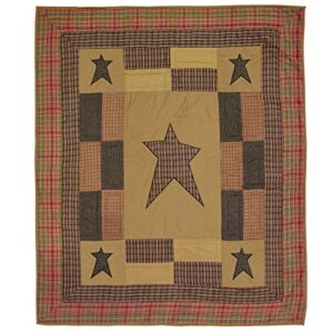 vhc brands dark khaki tan primitive decor sutton rod pocket cotton pre-washed appliqued star throw