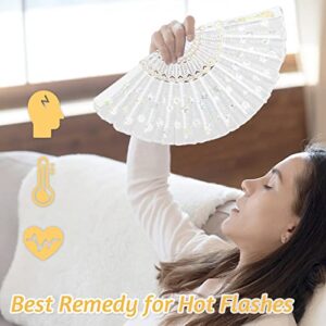 HKACSTHI 6 Packs White Spanish Floral Folding Hand Fan Women Lace Fan Handheld Fans for Wedding and Home Decoration