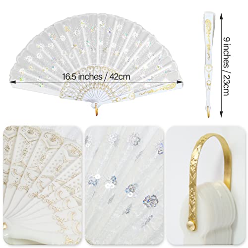 HKACSTHI 6 Packs White Spanish Floral Folding Hand Fan Women Lace Fan Handheld Fans for Wedding and Home Decoration