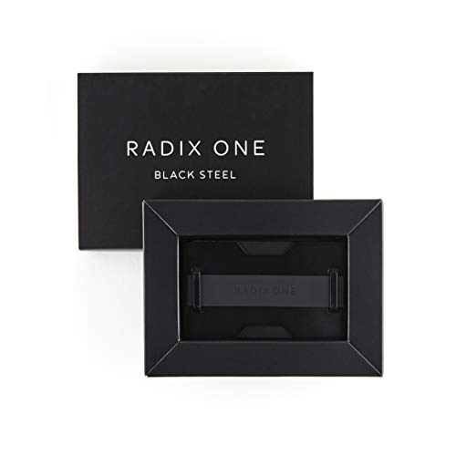 Radix One Black Steel - RFID Blocking Minimalist Front Pocket Ultra Thin Strong Wallet Money Clip Card Holder