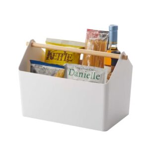 yamazaki home storage organizer/cleaning caddy/storage basket with handle, plastic + wood, handle, no assembly req.