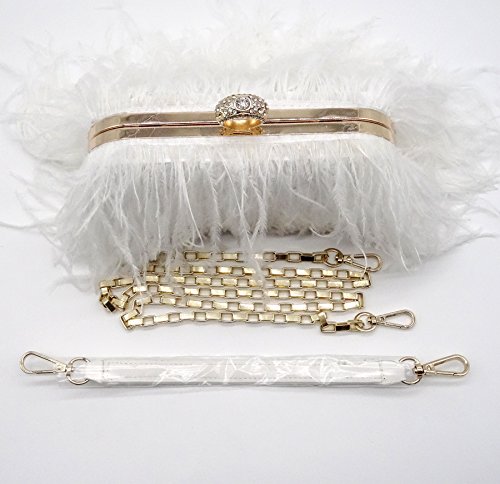 Zakia Real Natural Ostrich Feather Evening Clutch Shoulder Bag Party Bag (A-White)