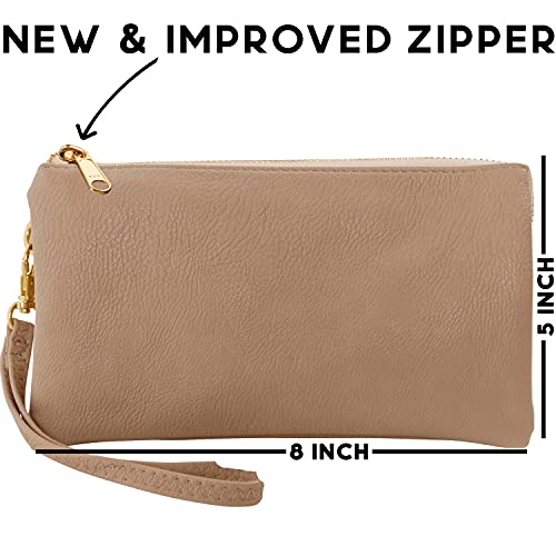 Humble Chic Vegan Leather Wristlet Wallets for Women, Phone Clutch or Small Purse Crossbody Bag, Includes Adjustable Shoulder and Wrist Straps, Tan, Nude, Beige