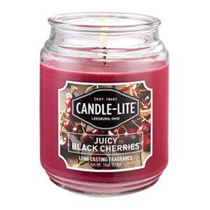 candle-lite scented juicy black cherries fragrance, one 18 oz. single-wick aromatherapy candle with 110 hours of burn time, dark red color