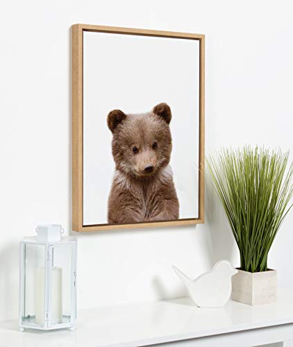 Kate and Laurel Sylvie Baby Bear Animal Print Portrait Framed Canvas Wall Art by Amy Peterson, 18x24 Natural