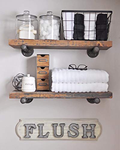 Industrial Floating Shelves Wall Shelf - Floating Shelves Wood Wall Mounted, Hanging Shelves, Floating Shelves Rustic, with Pipe Hardware Brackets (Set of 2) 1.5'' X 7.5'' (Special Walnut, 36'')