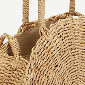 Teeya Straw Crossbody Bag Women Weave Shoulder Bag Round Summer Beach Purse and Handbags, Khaki, Medium