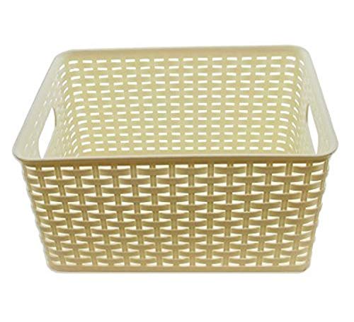 YBM Home Plastic Rattan Storage Box Basket Organizer ba426 (White, Large)