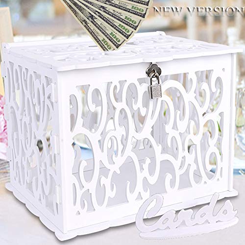 OurWarm DIY White Wedding Card Box with Lock PVC Card Box Graduation Card Box Perfect for Weddings, Baby Showers, Birthdays, Bridal or Baby Showers