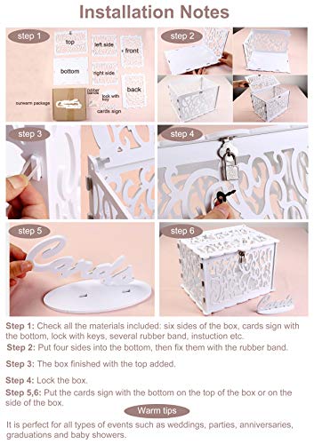 OurWarm DIY White Wedding Card Box with Lock PVC Card Box Graduation Card Box Perfect for Weddings, Baby Showers, Birthdays, Bridal or Baby Showers