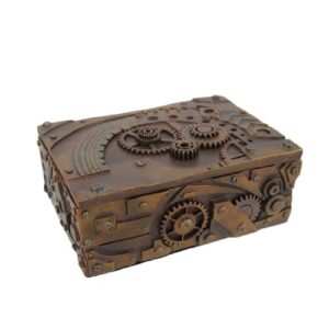 ptc 5 inch steampunk mechanical inspired jewelry/trinket box figurine