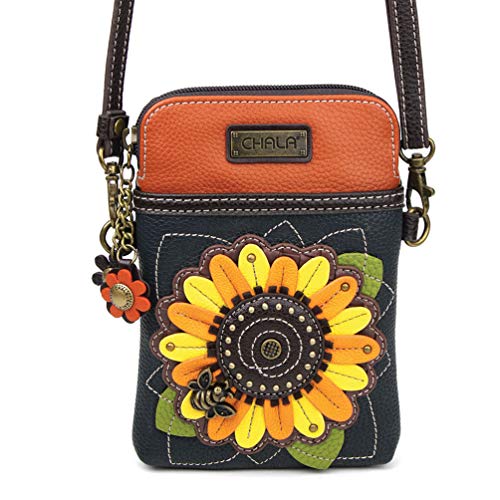 CHALA Crossbody Cell Phone Purse - Women PU Leather Multicolor Handbag with Adjustable Strap - Sunflower Navy