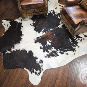 Genuine Tricolor Cowhide Rug Cow Skin Leather Area Rug XL 6 x 7 - 8 ft.